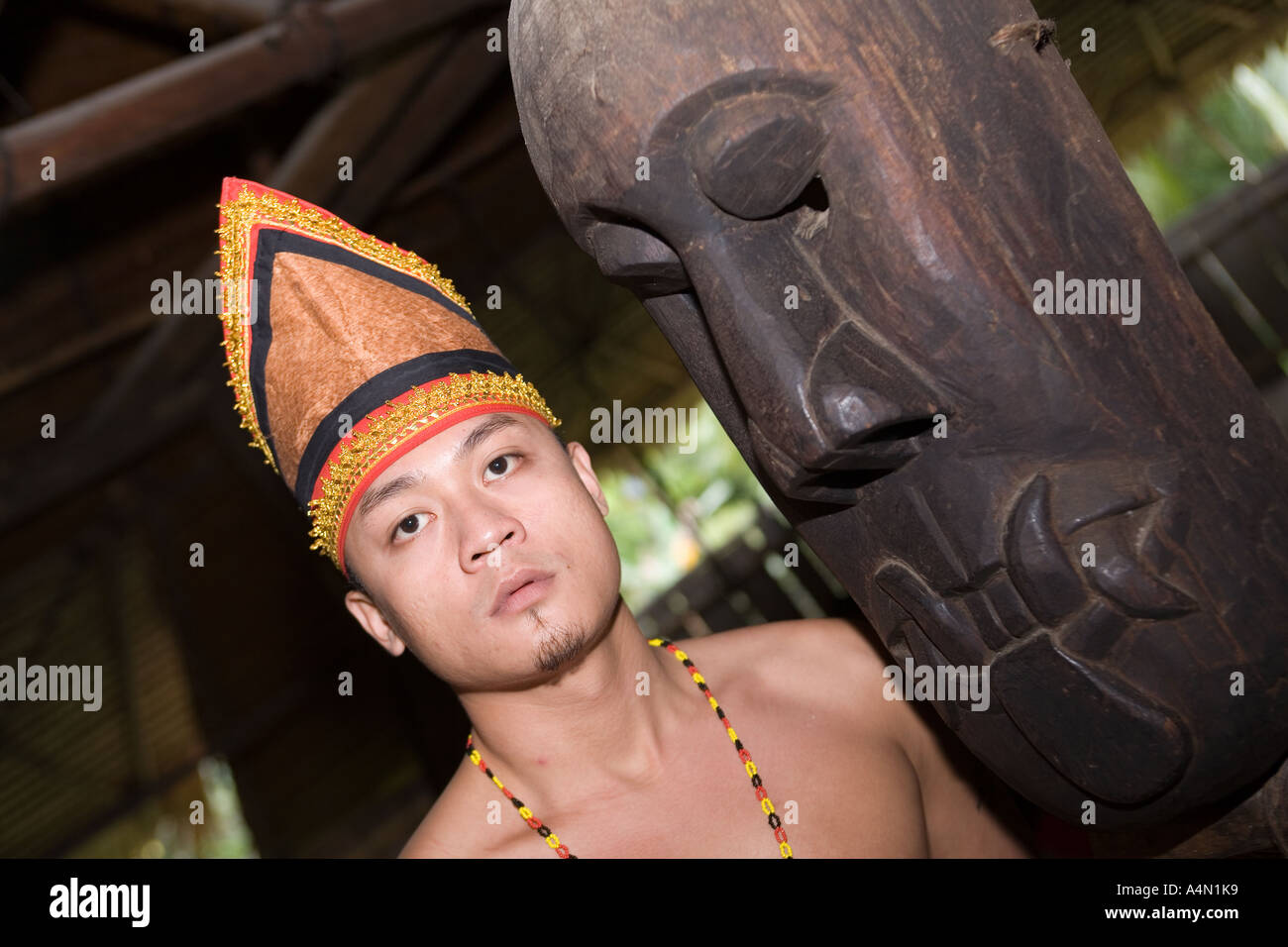 Malaysia Borneo Sarawak Cultural Village Bidayuh mask and man in ...