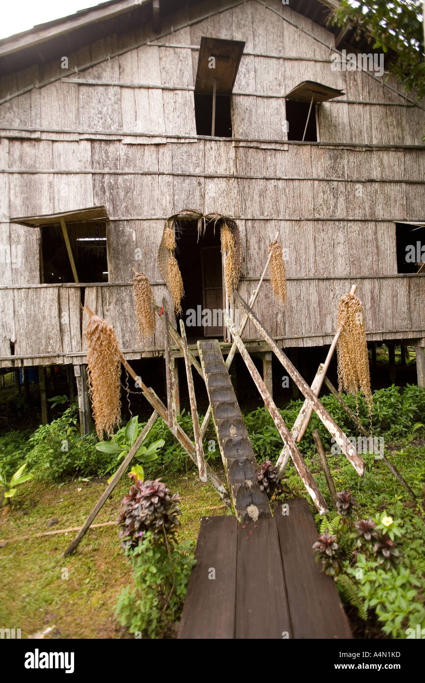 Malaysia Borneo Sarawak Cultural Village Iban longhouse entrance Stock ...