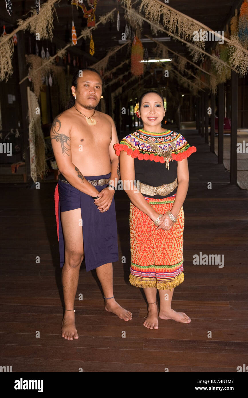 Malaysia Borneo Sarawak Cultural Village Iban man woman in traditional ...
