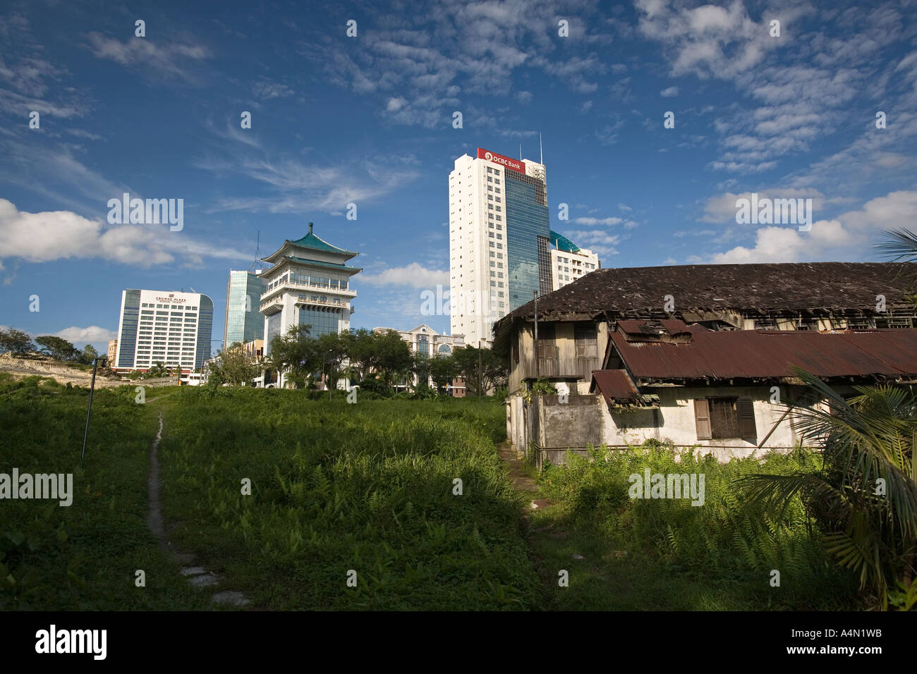 Malaysia Borneo Sarawak Kuching old building amongst new development ...