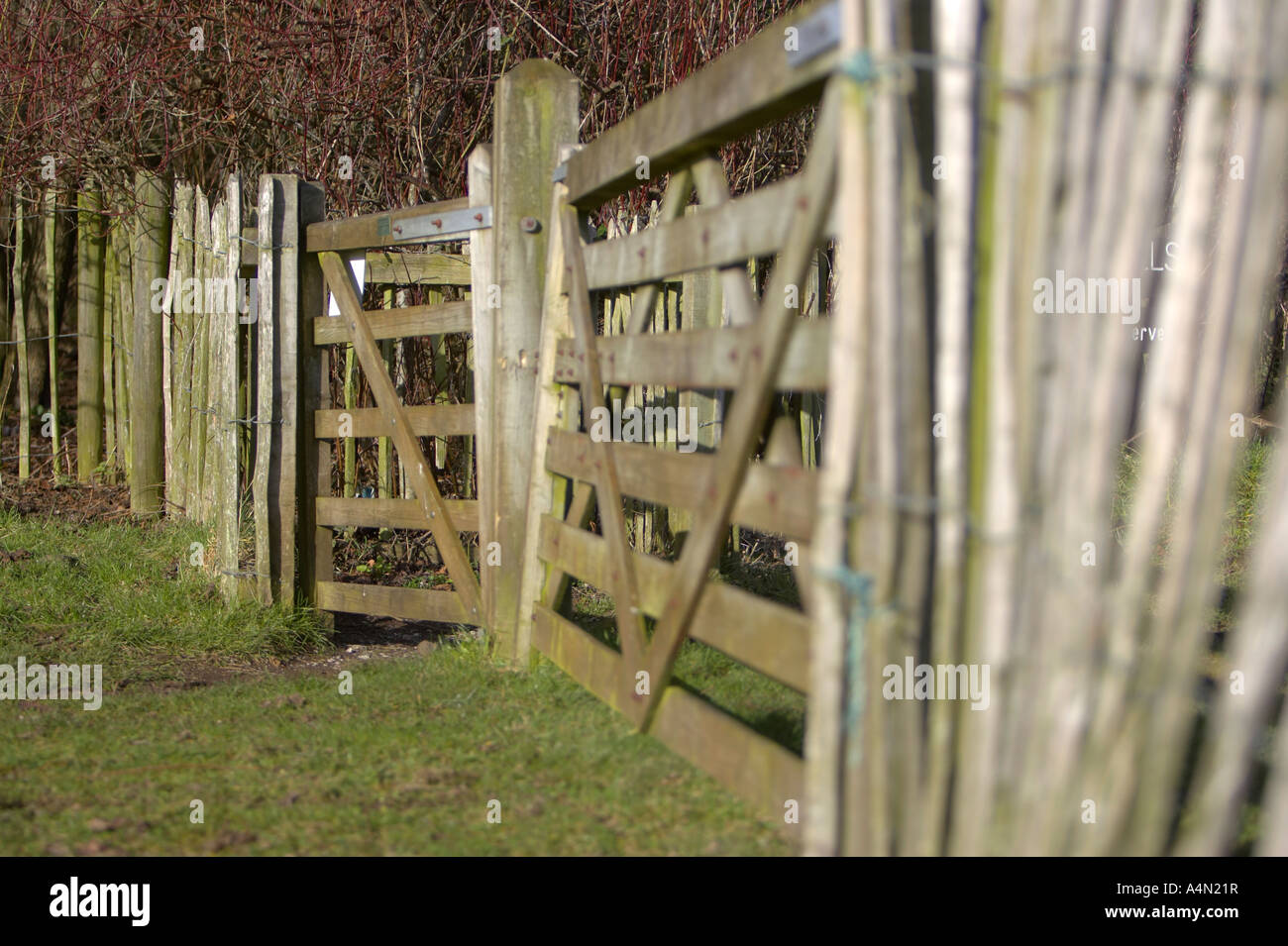 wooden swivel pedestrian gate entrance and wooden field gate Stock ...
