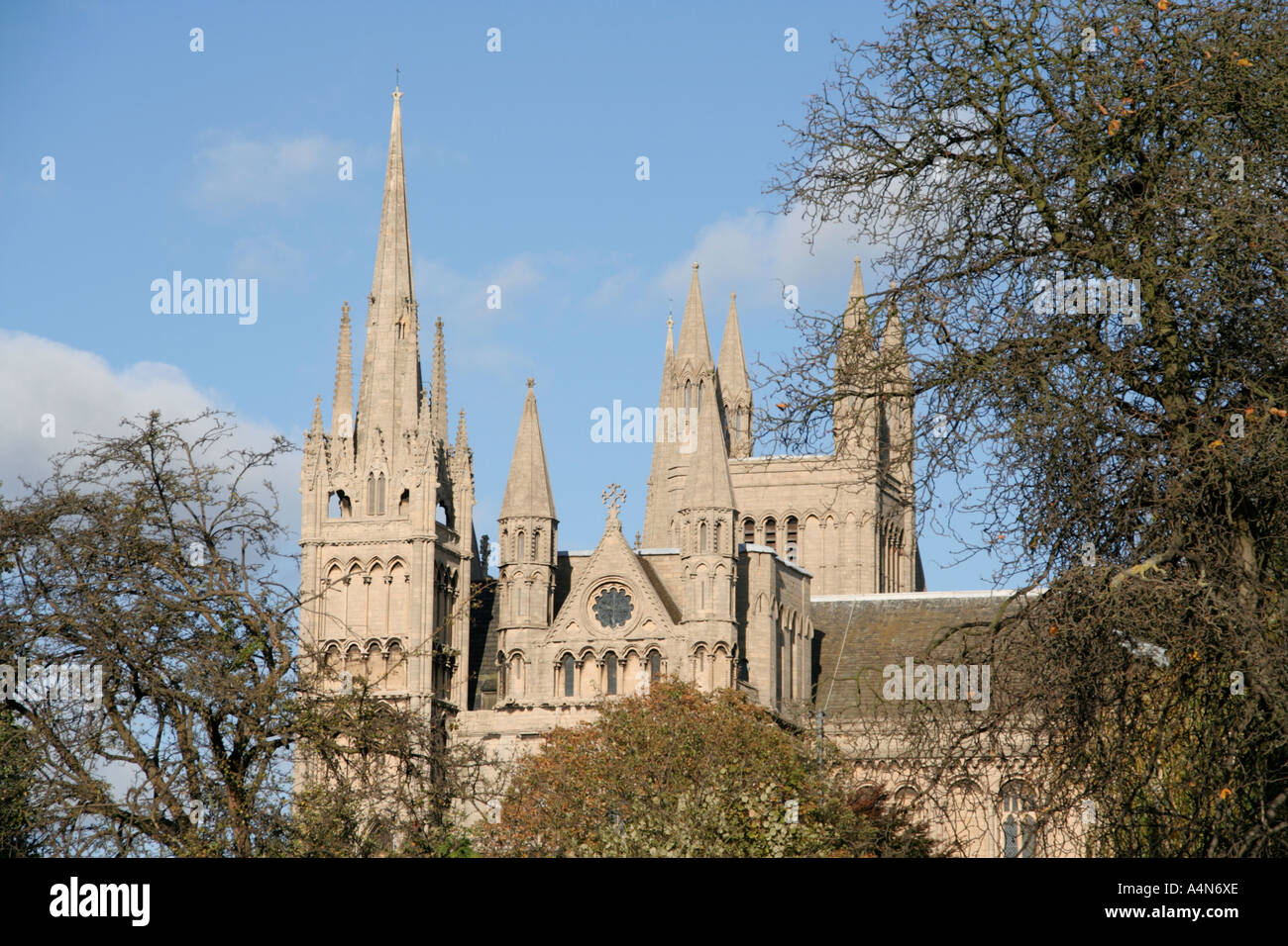 peterborough cathedral spires city centre england uk gb Stock Photo - Alamy
