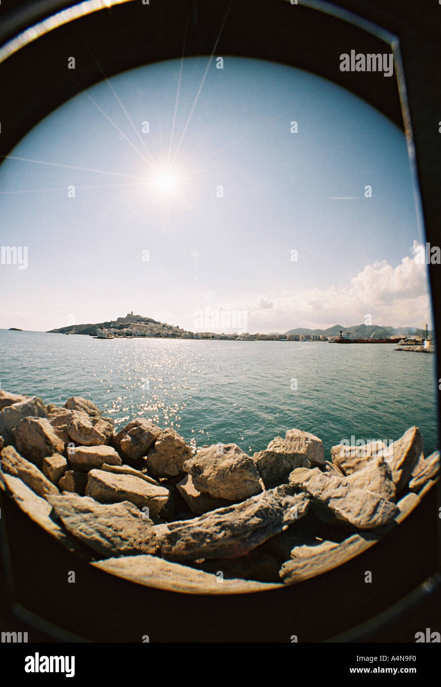 Ibiza town and harbour through a magnifying glass Stock Photo - Alamy