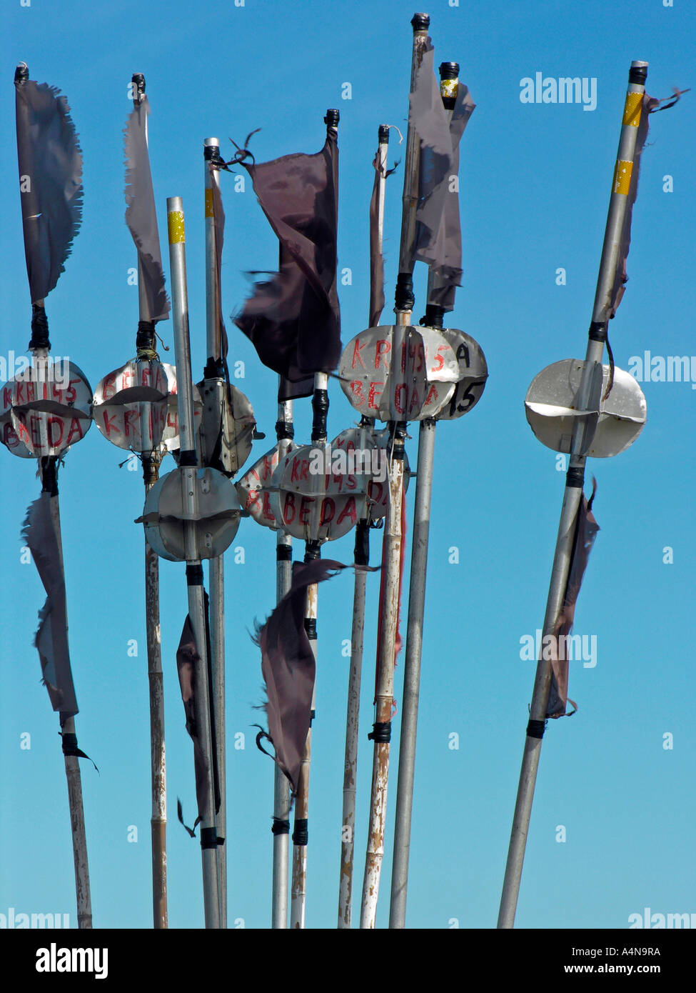 markings tags rods with flags and signs Stock Photo - Alamy