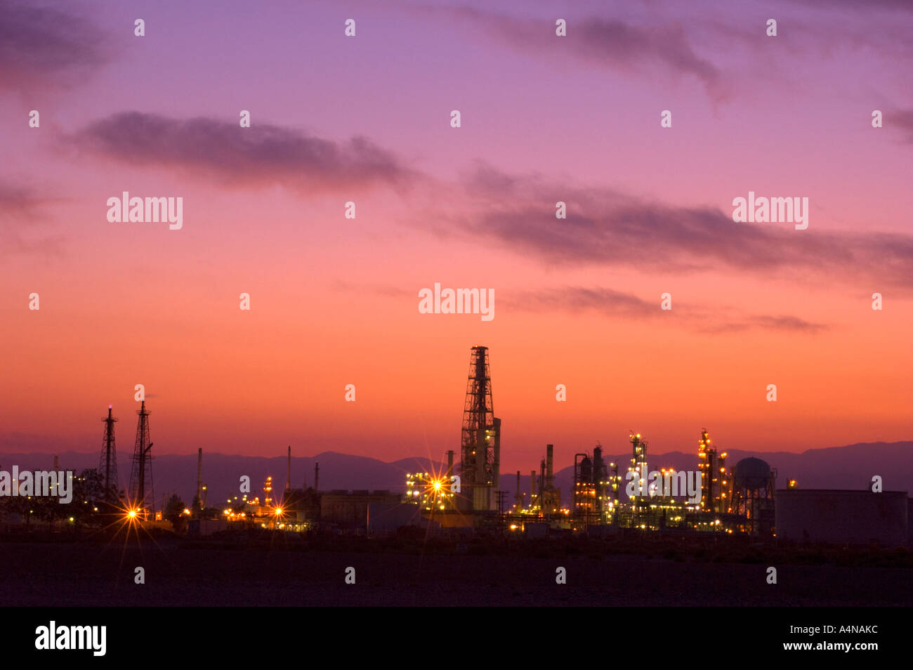 Oil Refinery At Sunset Sunrise Stock Photo - Alamy