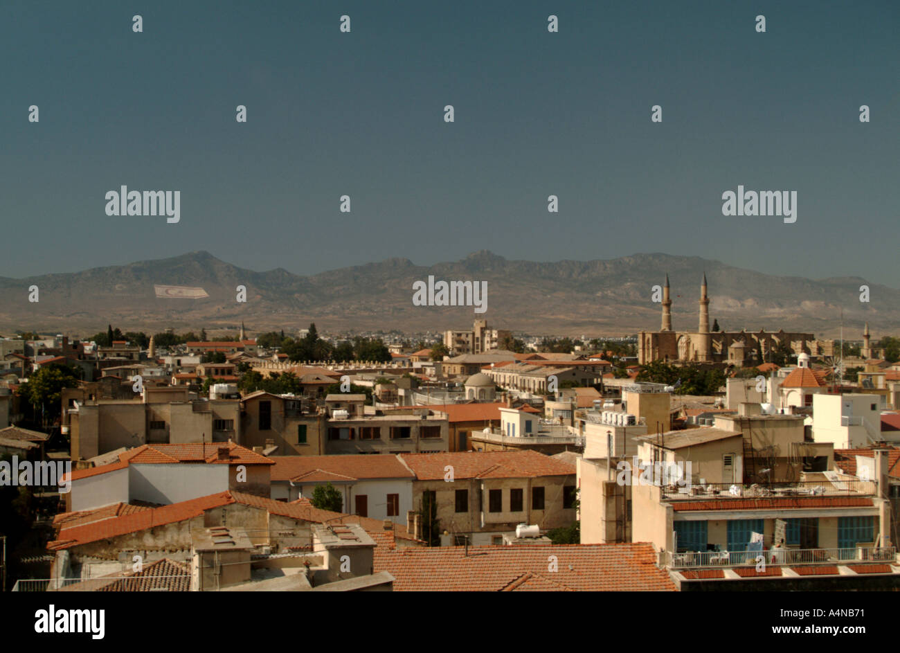 Nicosia divided city view into Occupied Turkish Cyprus with hillside ...