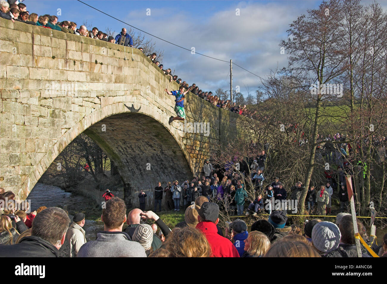 New Year's Day bridge jump into River Dove from Okeover Bridge ...