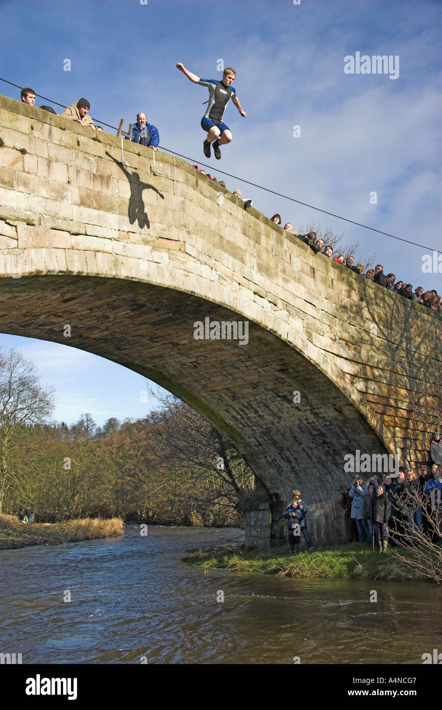 New Year's Day bridge jump into River Dove from Okeover Bridge ...