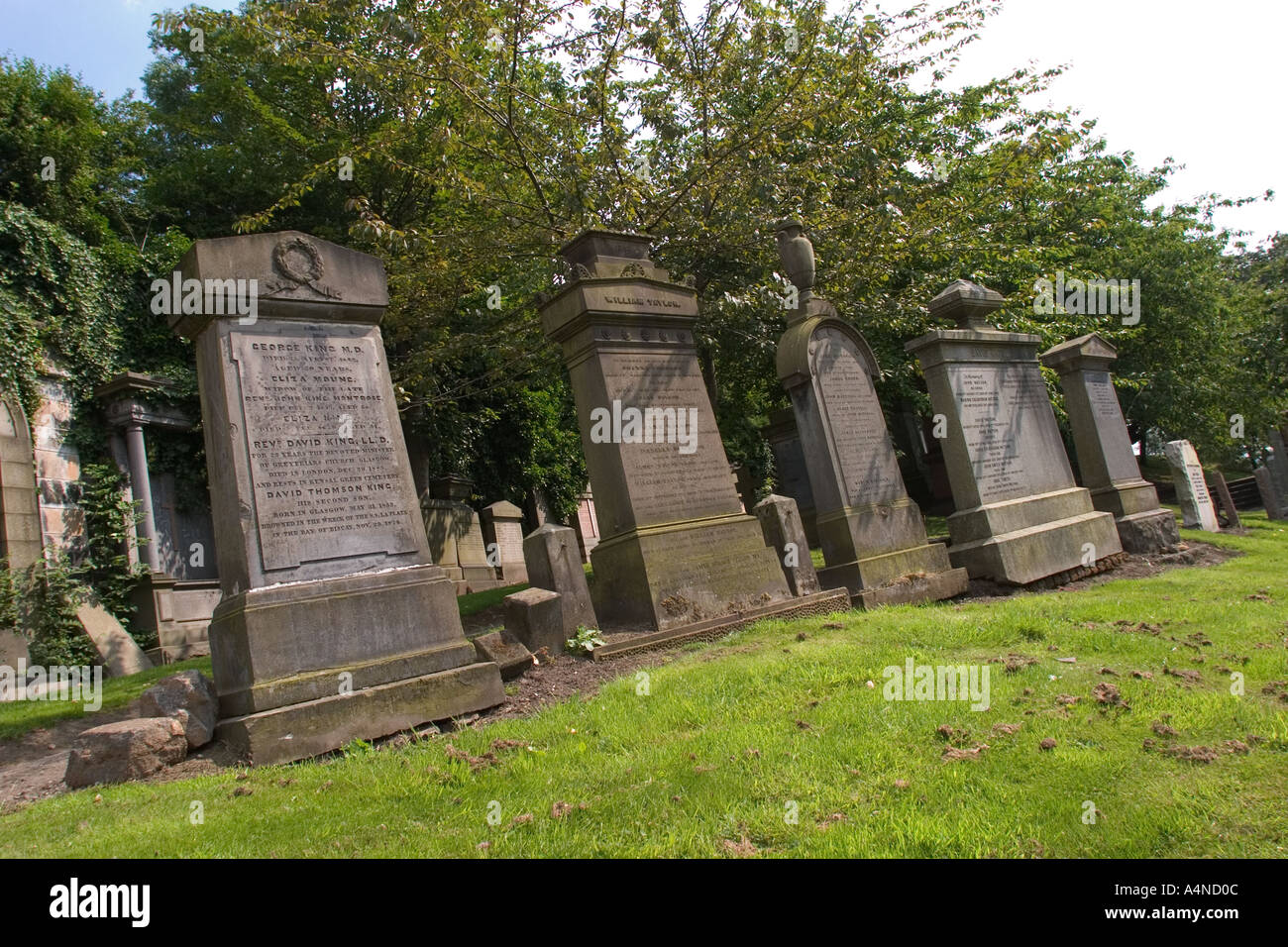 Row of headstones in The Necropolis Cemetery Glasgow Cathedral Scotland ...