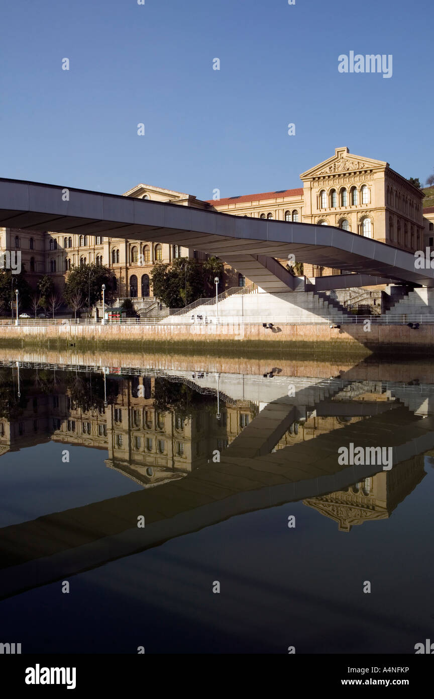 Puente Pedro Arrupe bridge and Deusto University reflected in River ...