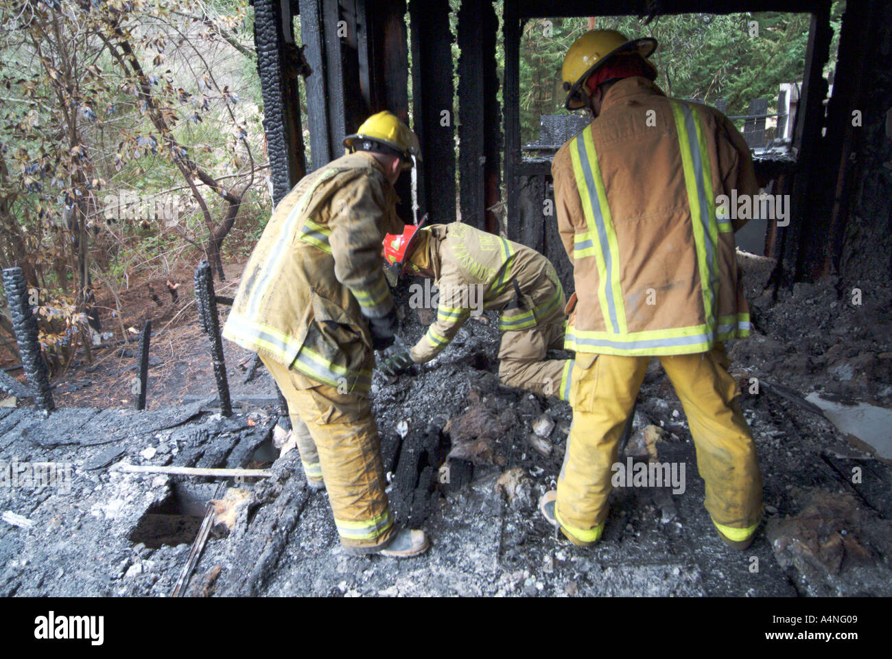 Fire fighters from several agencies investigate the cause of a ...