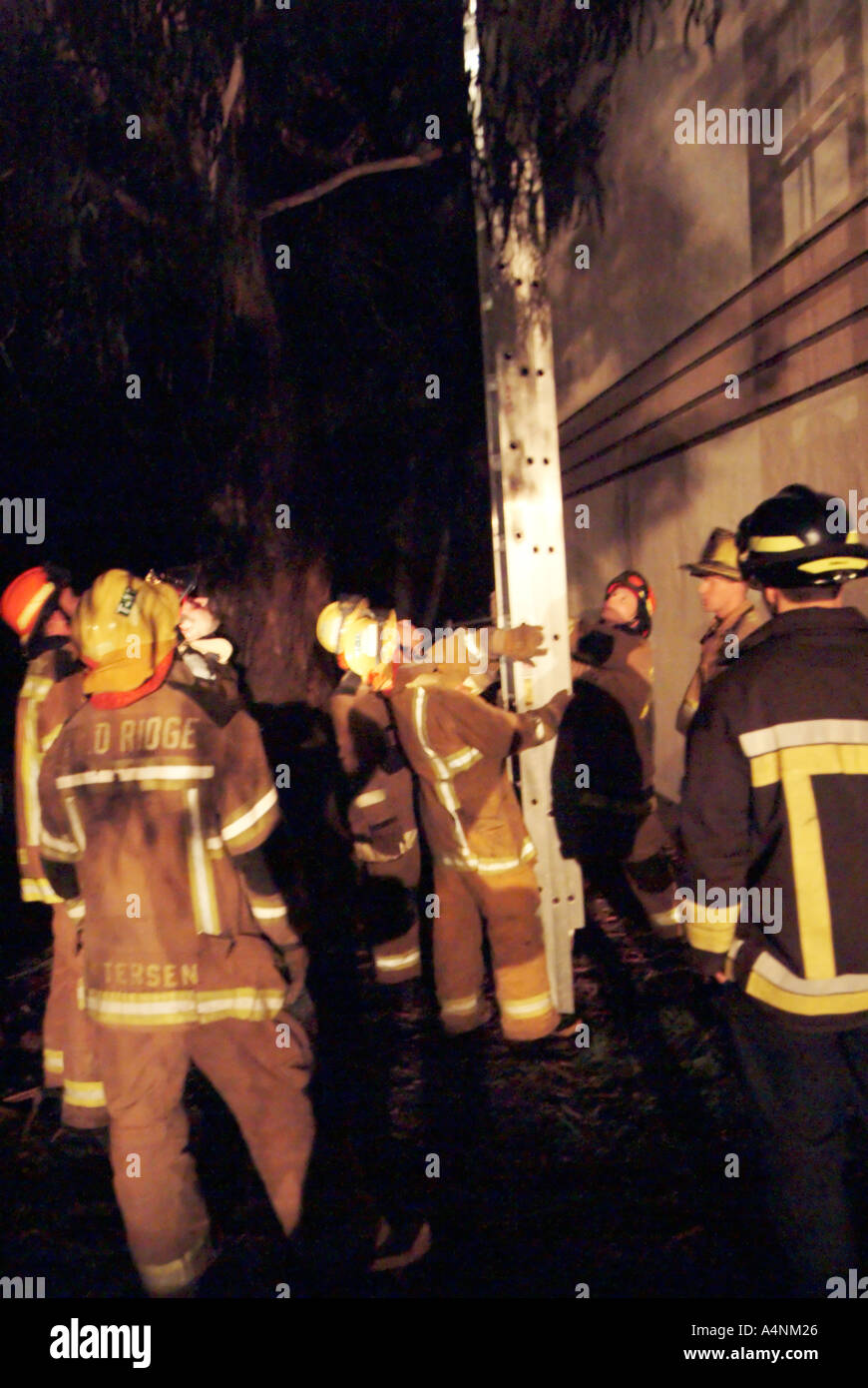 Firefighter trainees practice their skills with ladders Stock Photo - Alamy