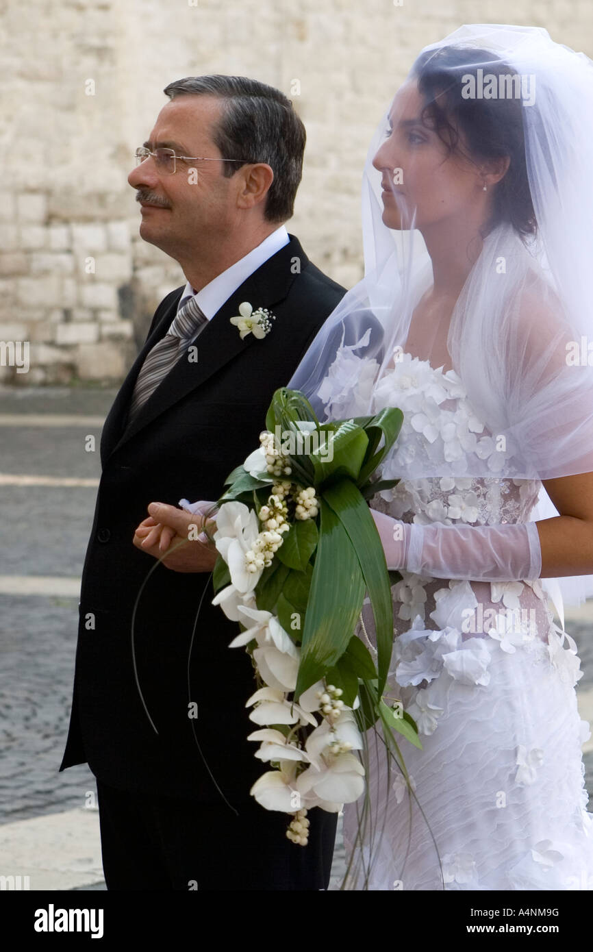 Bride and father before wedding at San Nicola Bari Italy Stock Photo ...