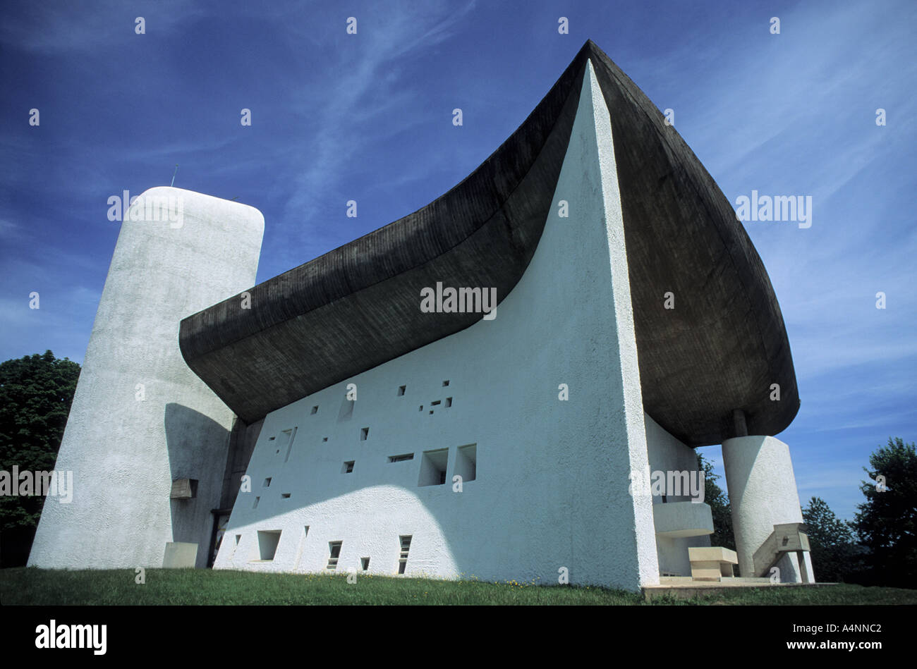 Le Corbusier Notre Dame du Haut Ronchamp. Main light tower to the left ...