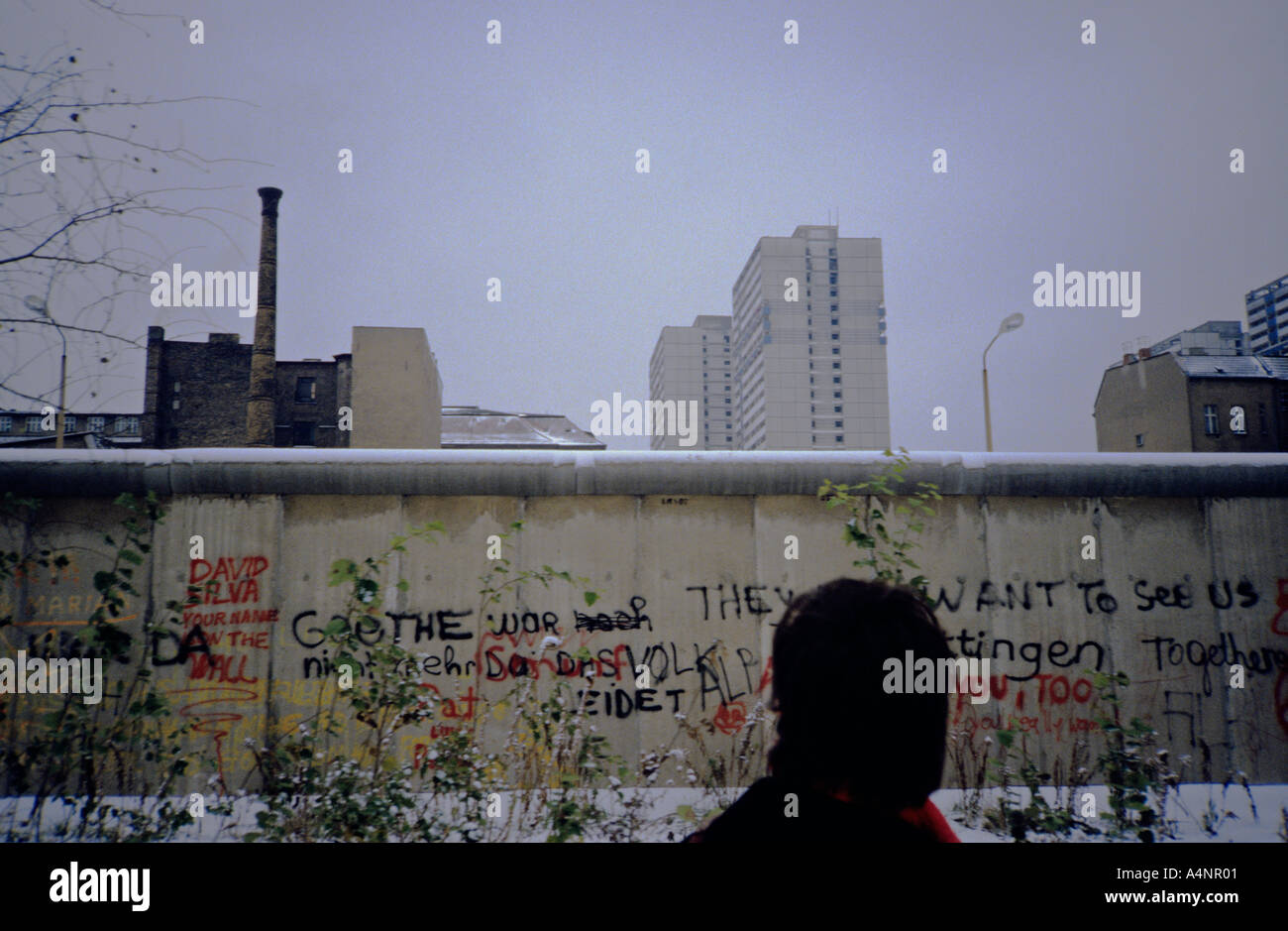 History the Cold War. The Berlin Wall seen from the West on a bleak ...