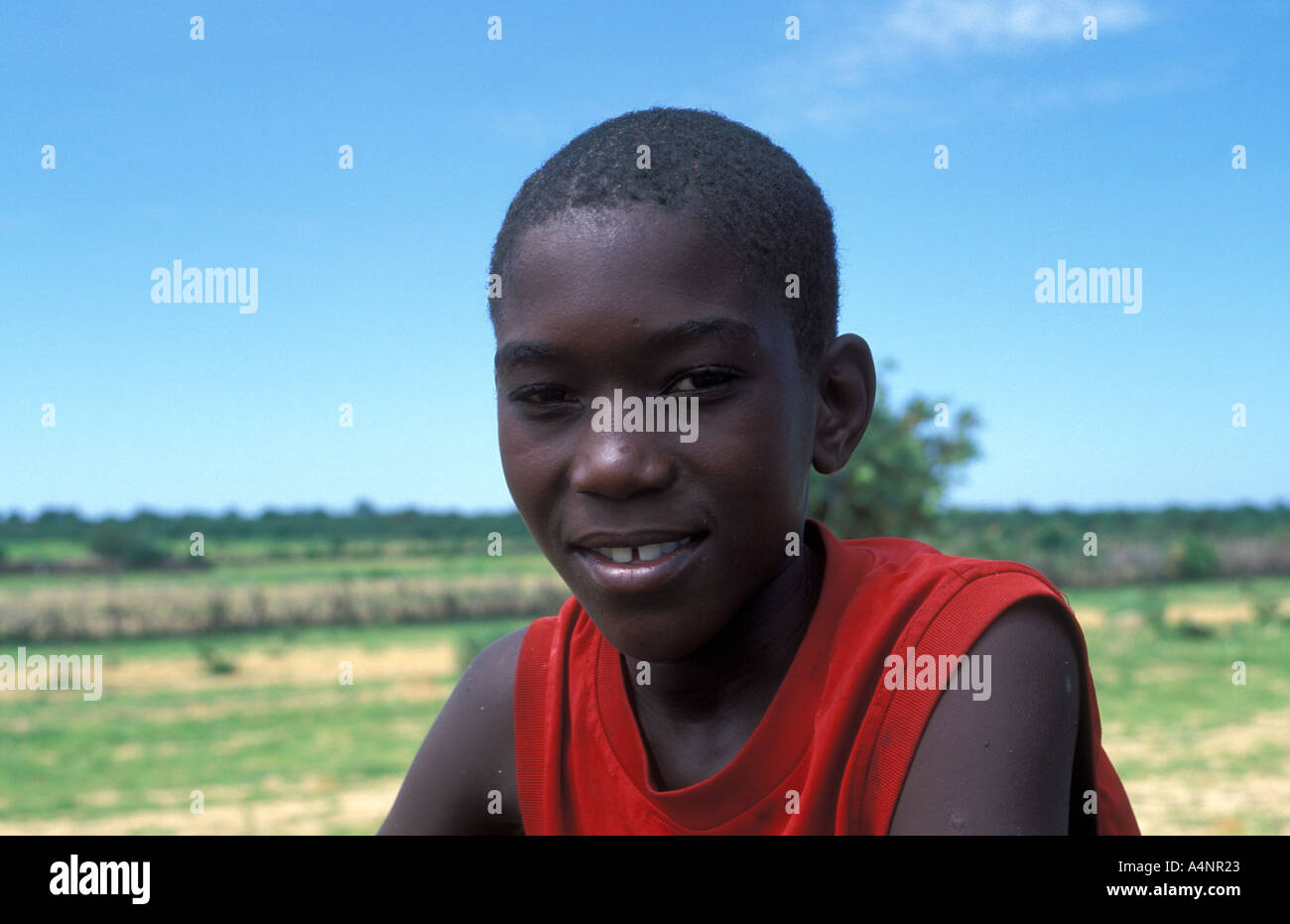Portrait teenage boy of Ovambo tribe near Kamanjab Ovamboland Namibia ...