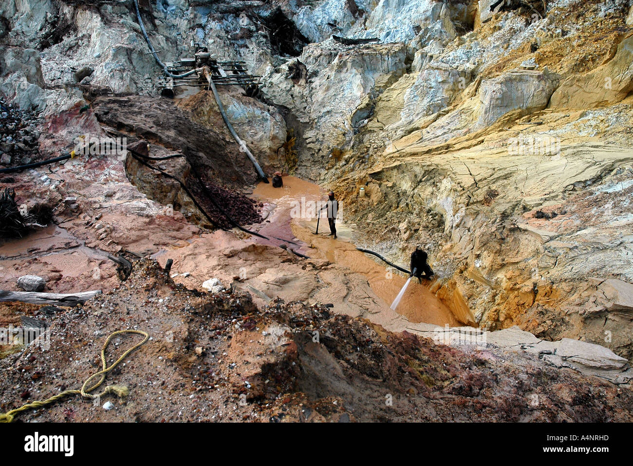 Gold mine in southeast Venezuela worked by miners in a cooperative ...