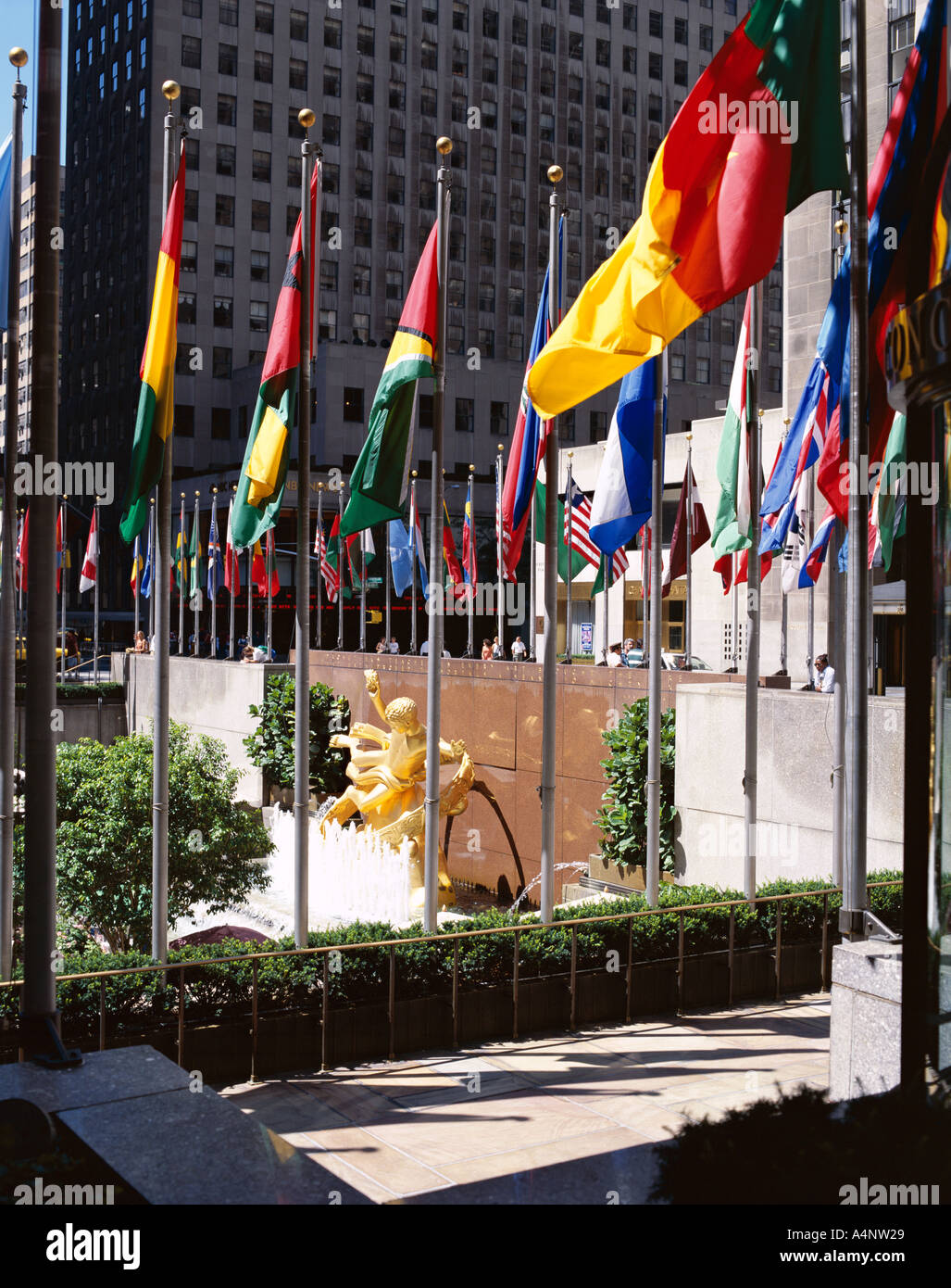 National flags outside the rockefeller center hi-res stock photography ...