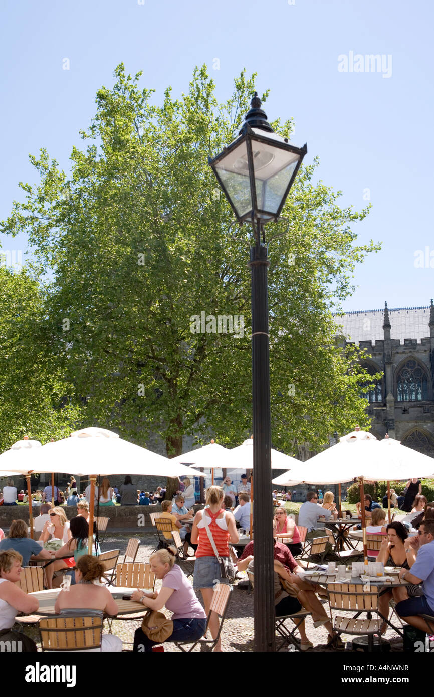 Restaurant tables in Cathedral Yard Exeter Devon England Stock Photo ...