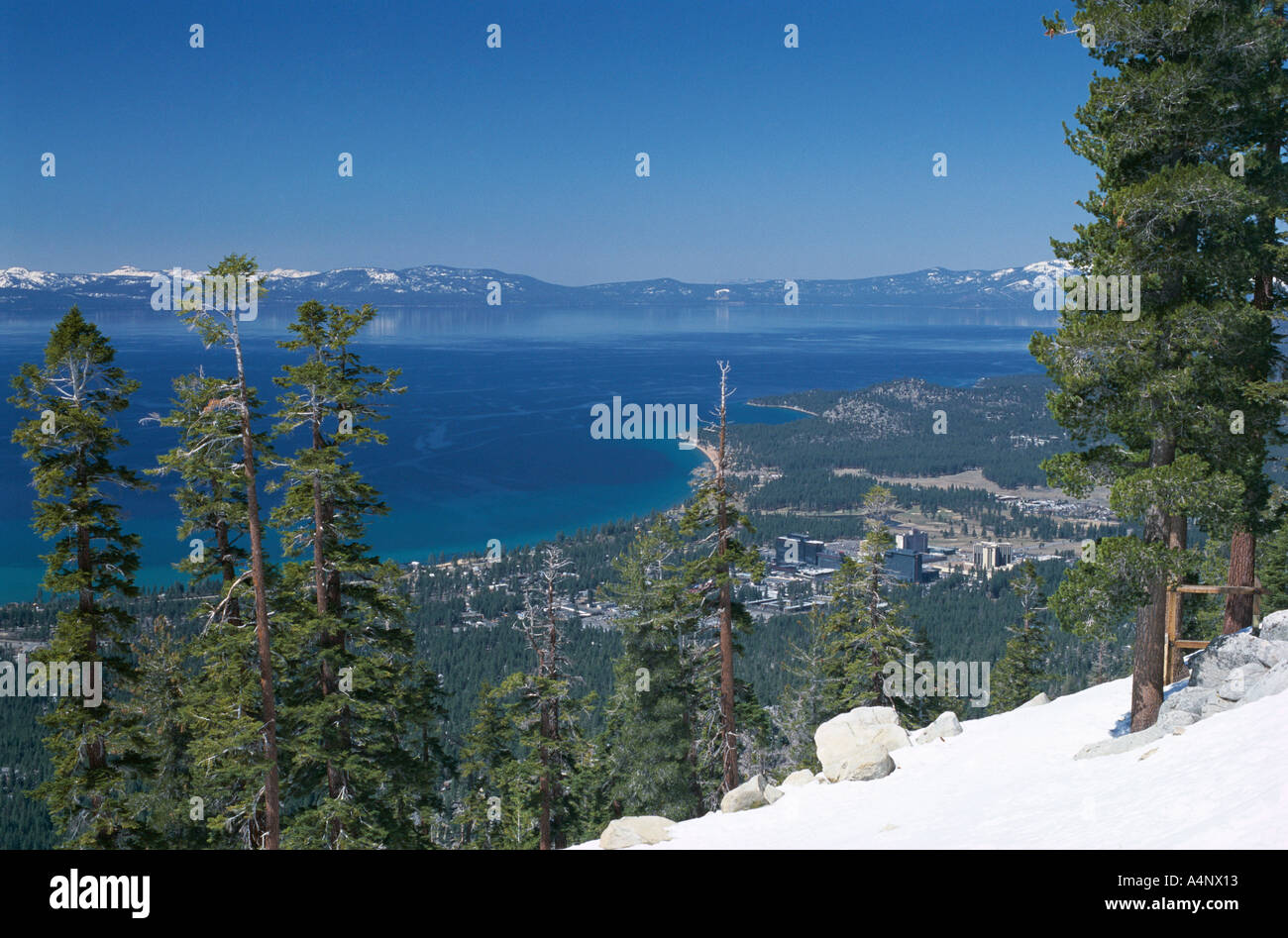 Lake Tahoe and town on California and Nevada state line United States ...