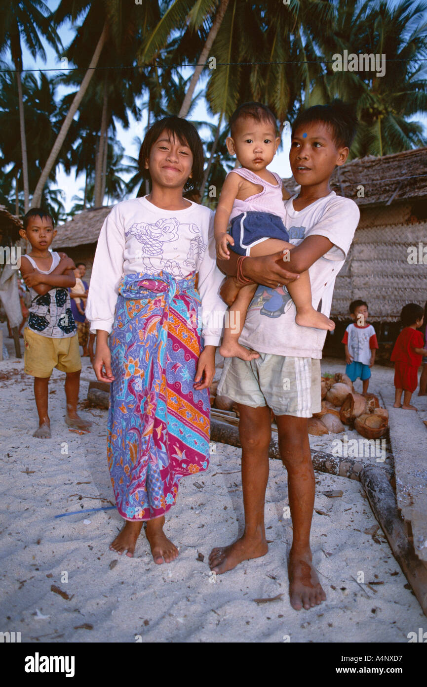 Portrait of children of the village Mabul Mabul Island east coast Sabah ...