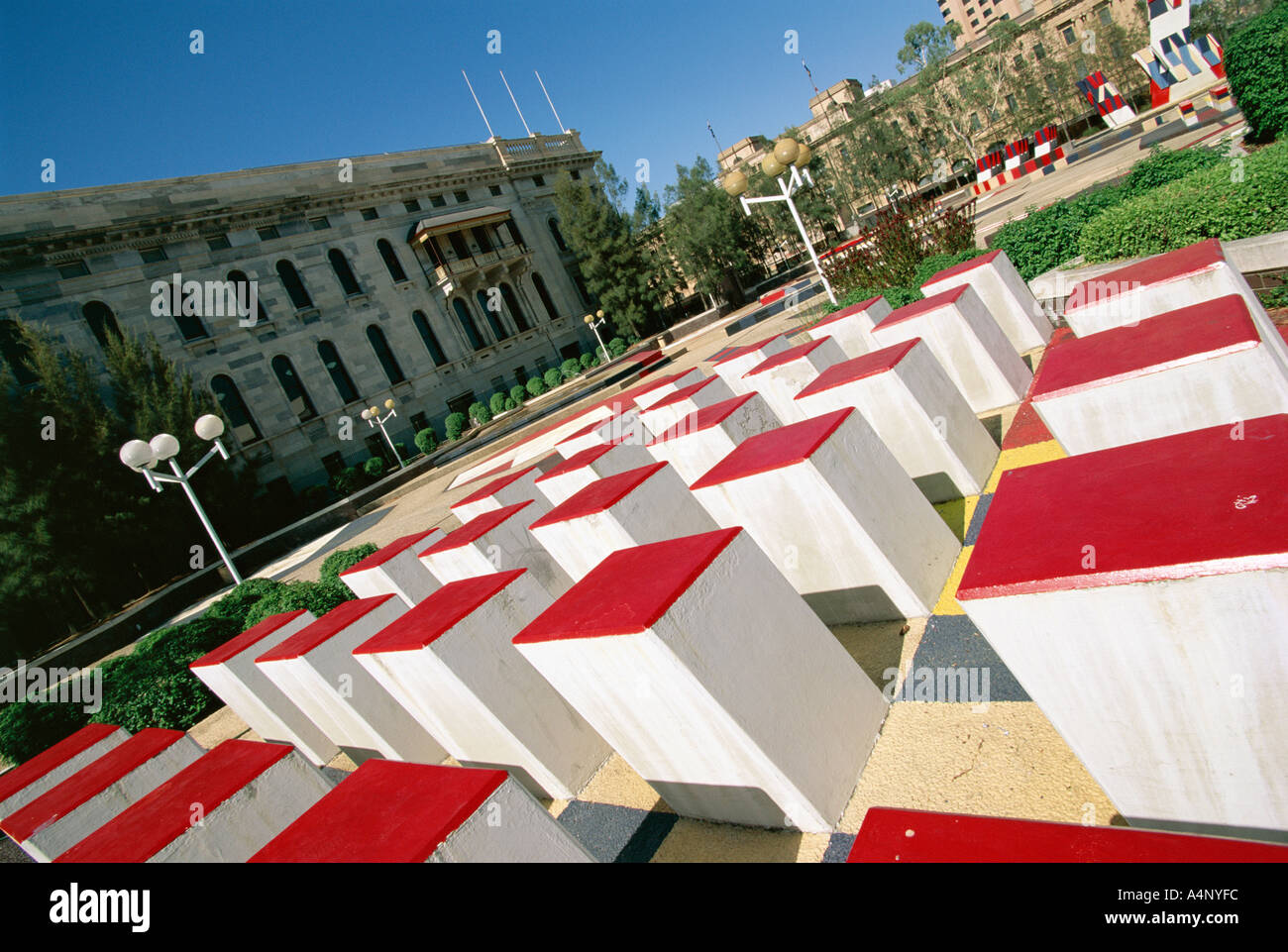 Coloured blocks in front of Parliament Building Adelaide South ...