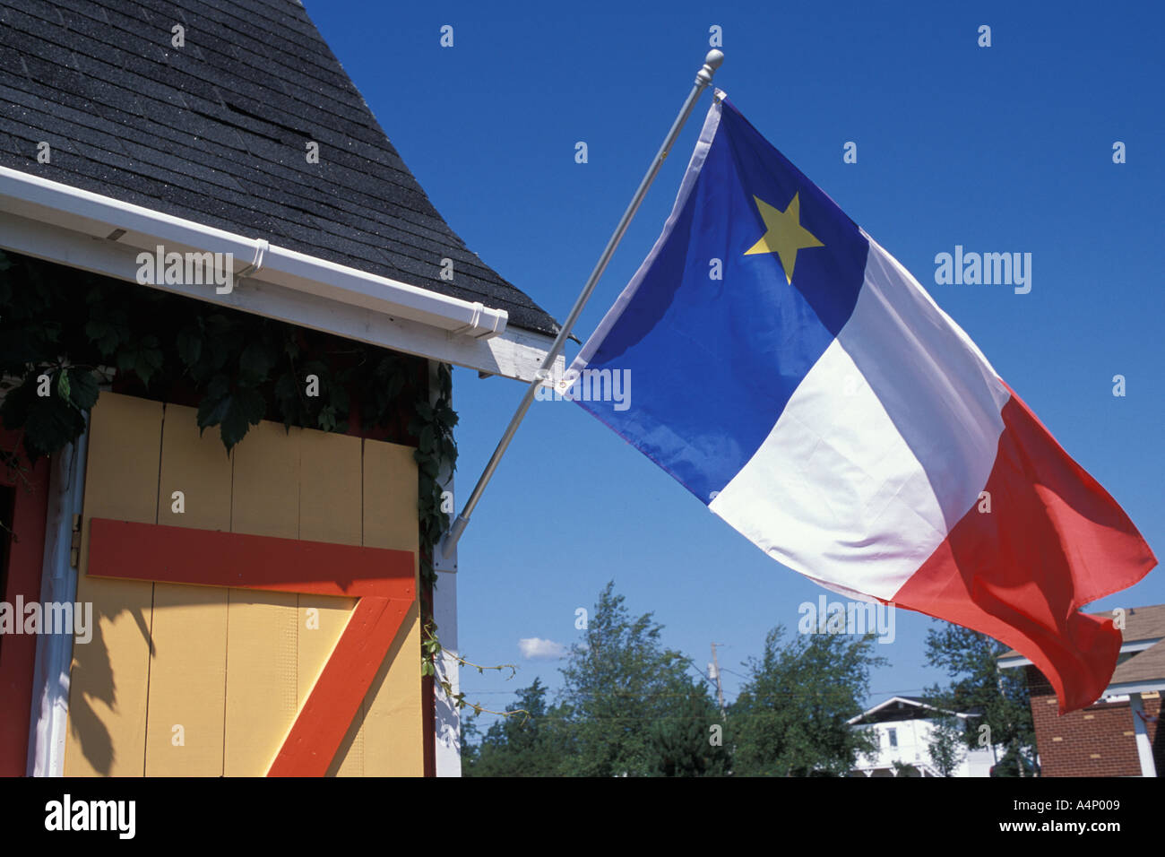 Acadien Flag flying off of an artists studio New Brunswick Canada North ...