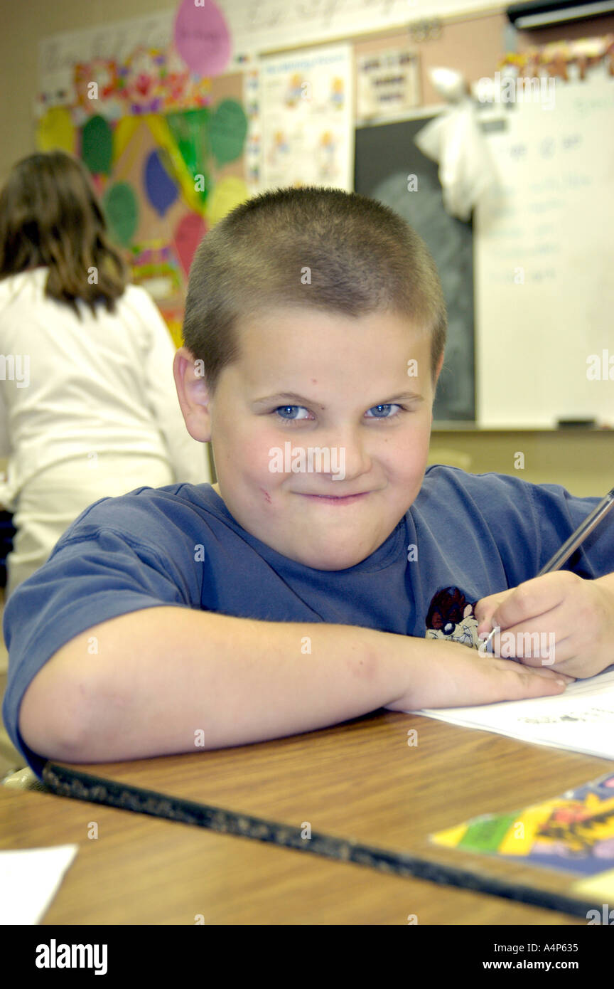 Grade 3 male and female students in a classroom learning situation ...