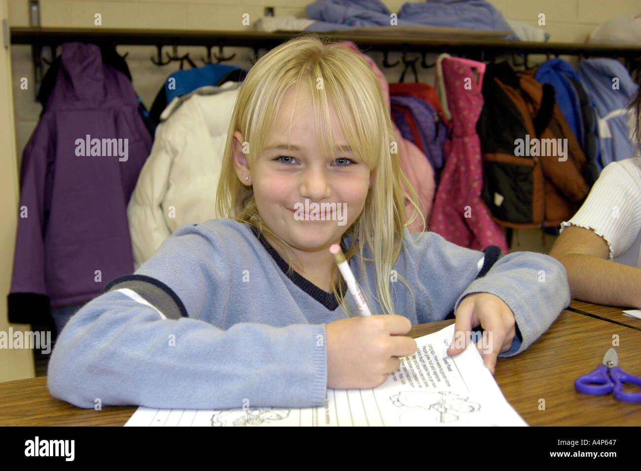 Grade 3 male and female students in a classroom learning situation ...
