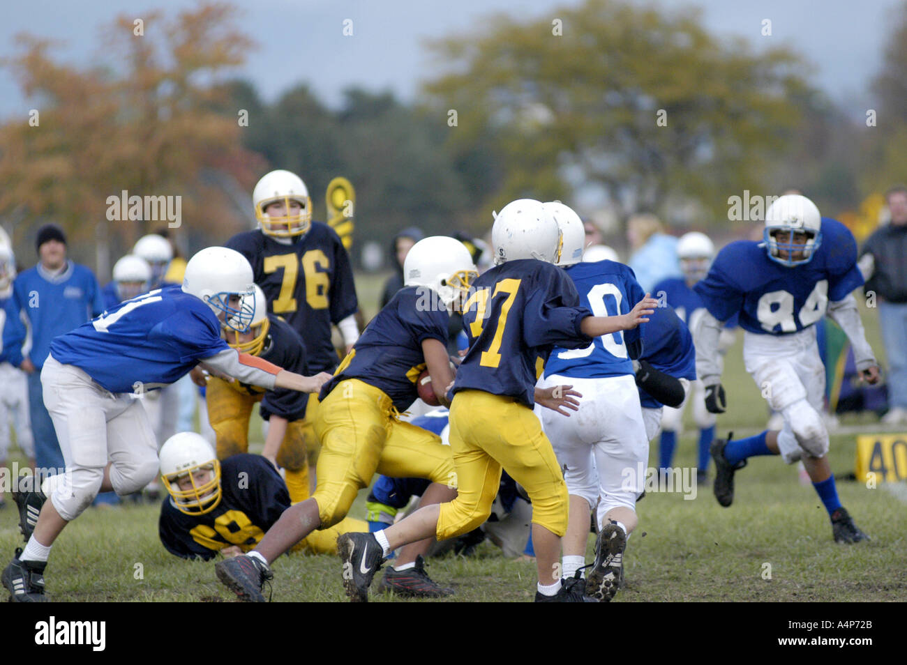 Middle School football action ages 12 to 14 male players Stock Photo ...