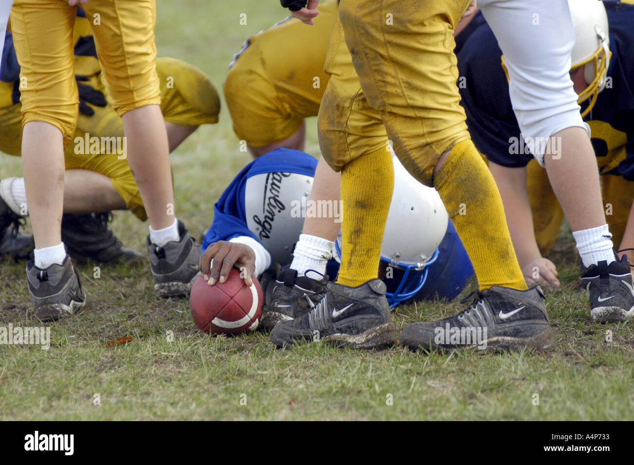 Middle School football action ages 12 to 14 male players Stock Photo ...