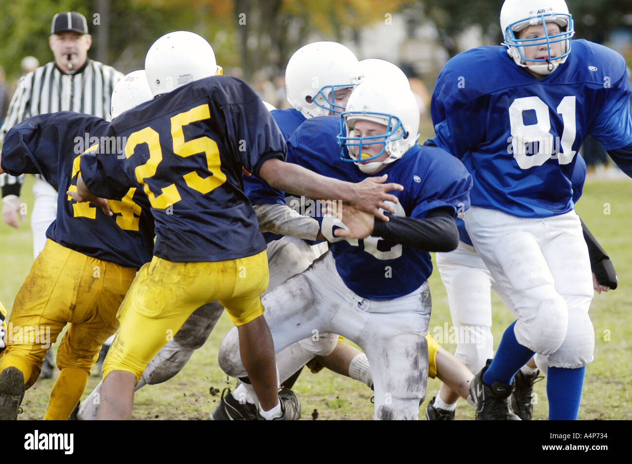 Middle School football action ages 12 to 14 male players Stock Photo ...
