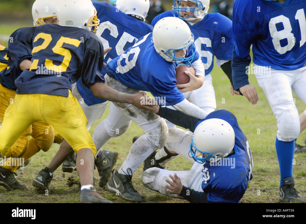 Middle School football action ages 12 to 14 male players Stock Photo ...