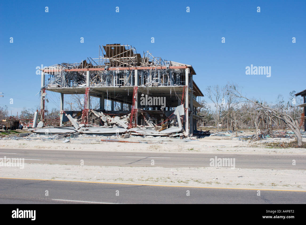 Concrete and steel framing is all that remains after Hurricane Katrina ...