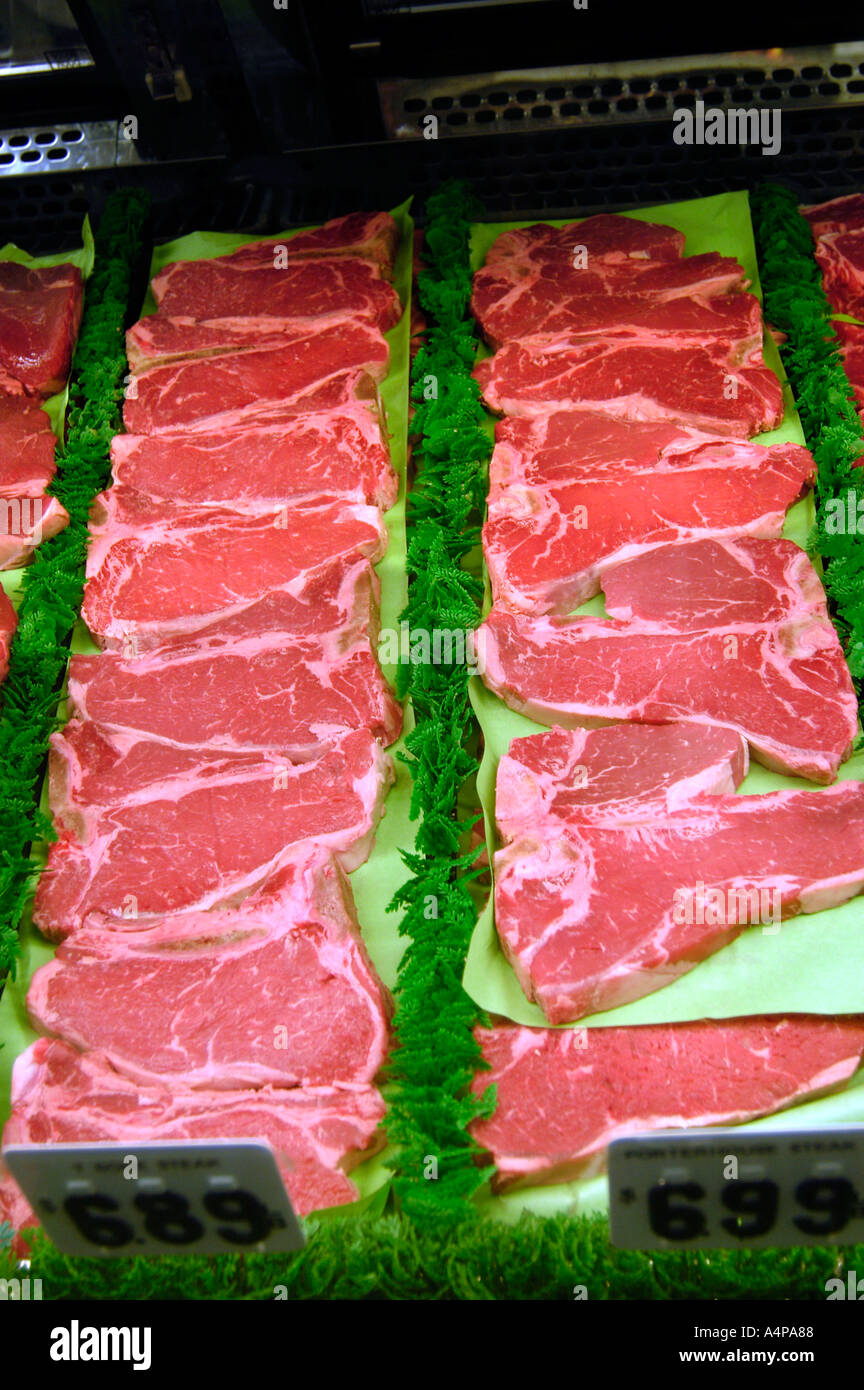 Fresh red meat on display in a meat market Stock Photo - Alamy