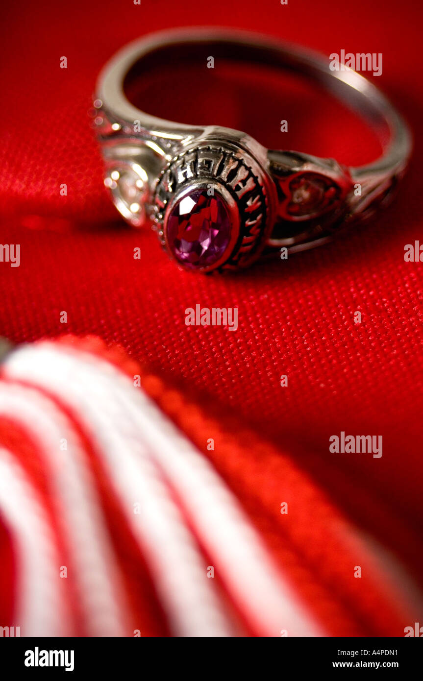 Class ring graduation cap and tassel Stock Photo - Alamy