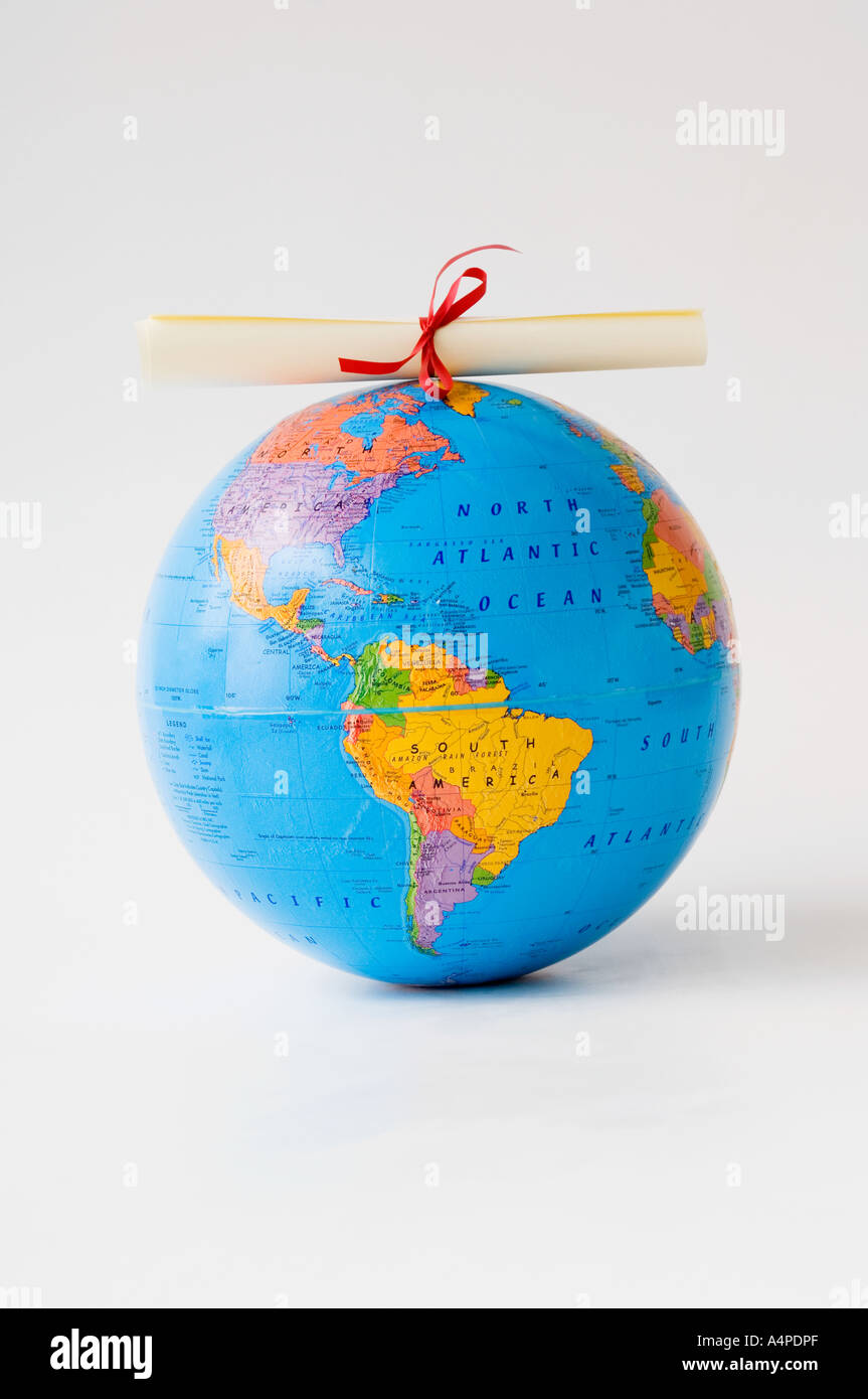 World globe and diploma Stock Photo - Alamy