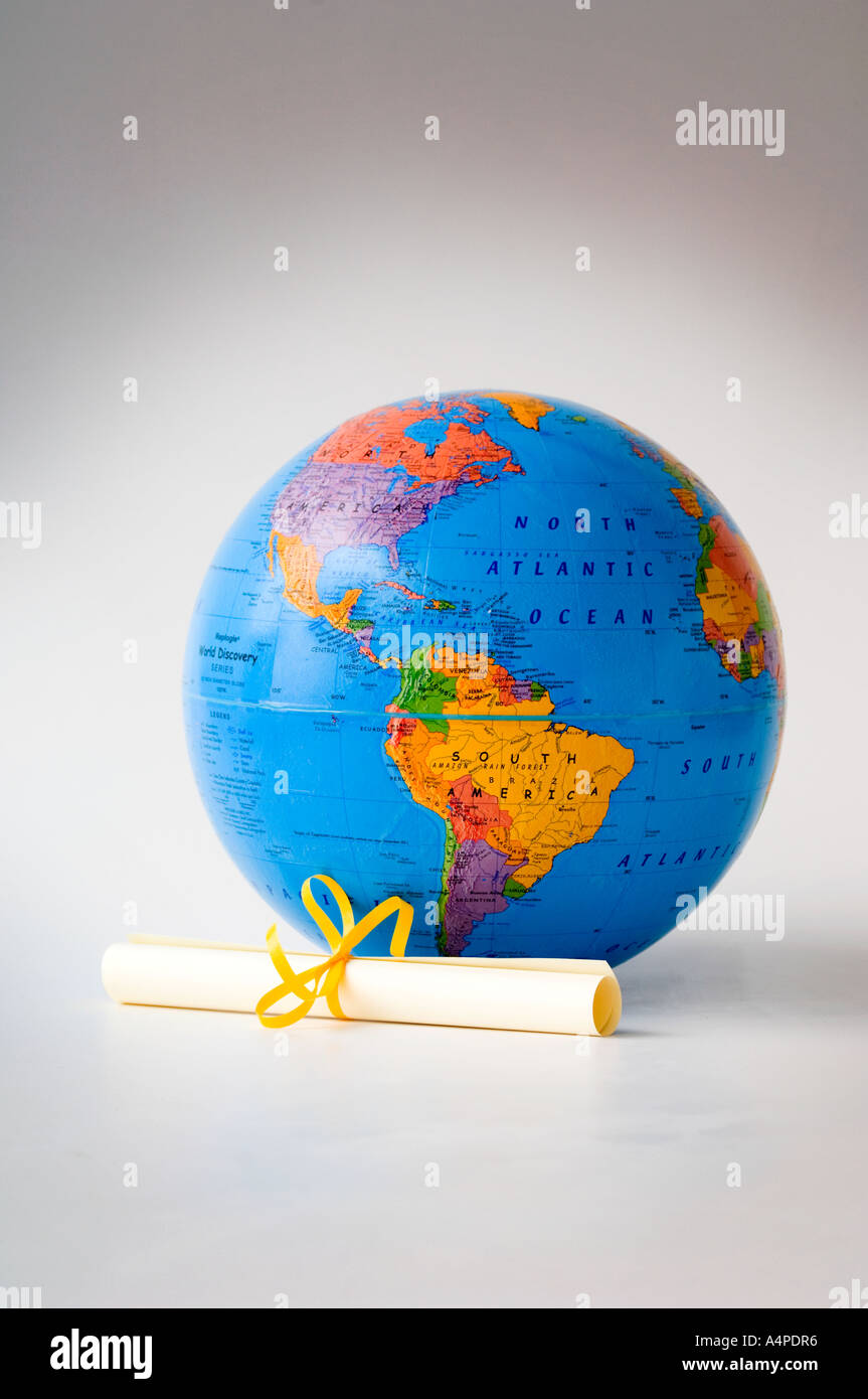 World globe and diploma Stock Photo - Alamy