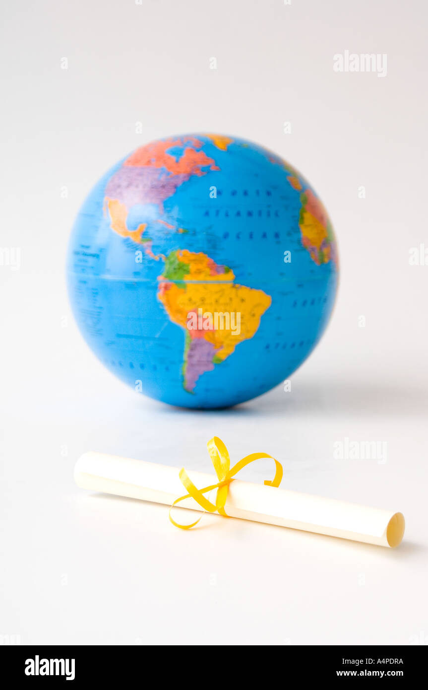 World globe and diploma Stock Photo - Alamy