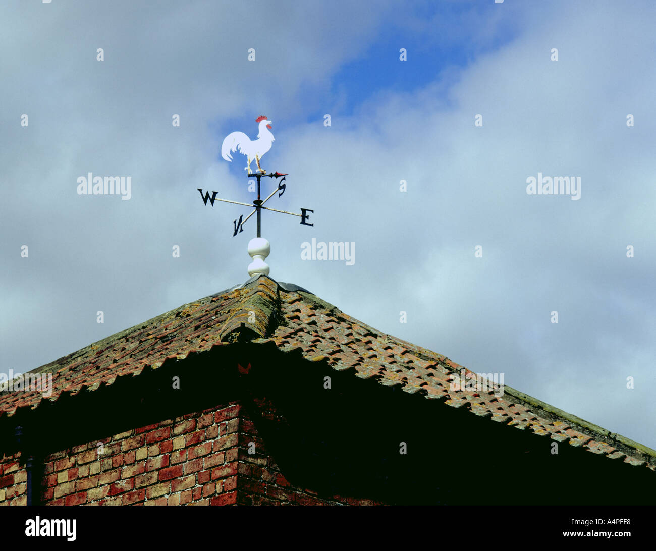 A weather vane on the farmers barn in a marsh village in Lincolnshire ...