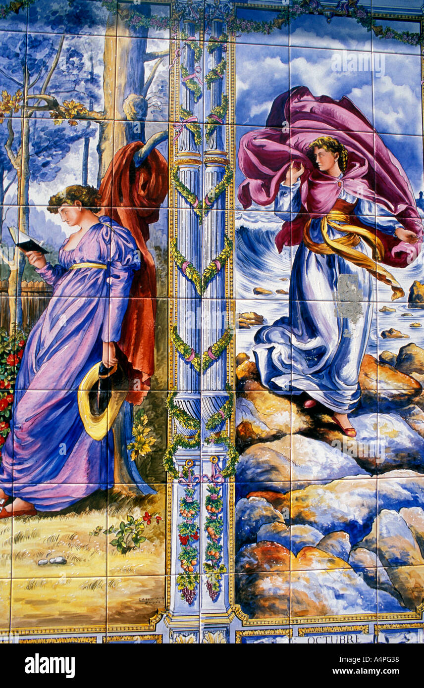 Female figures in long robes portrayed in tile decoration at Taberna La ...