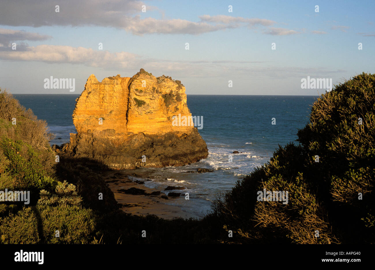 Lone volcanic rock stack off the coast at Aireys Inlet Great Ocean Road ...