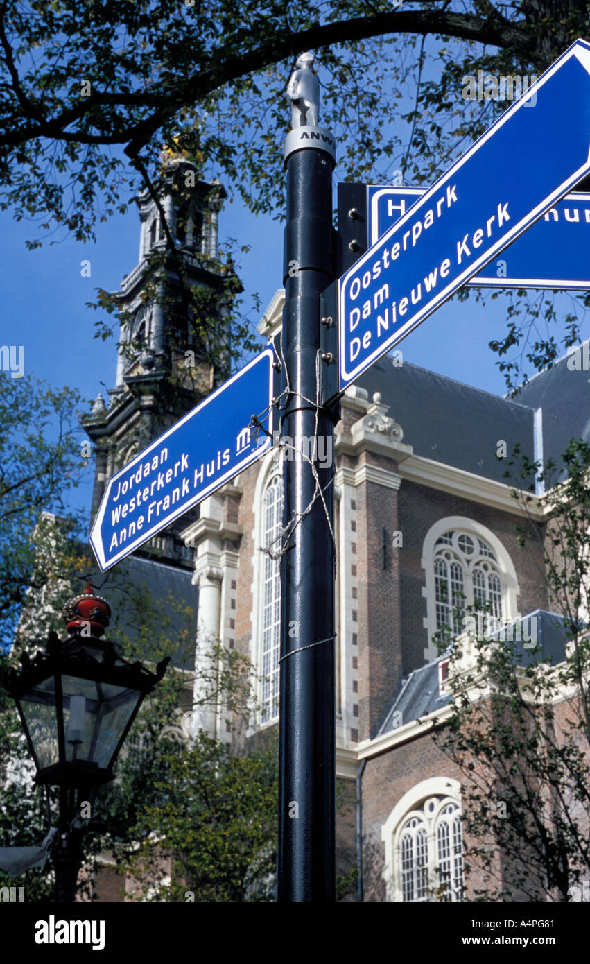 Close up of direction sign for major sights along canal Amsterdam The ...