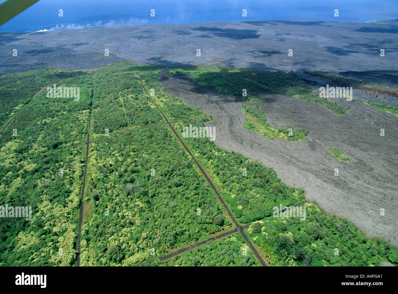 Aerial view of basalt lava flows on the southern flank of the Kilauea ...
