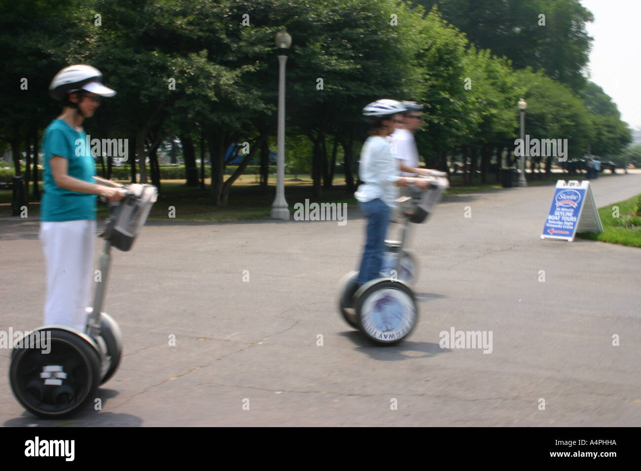 People riding Segway personal transporters through Grant Park Chicago ...