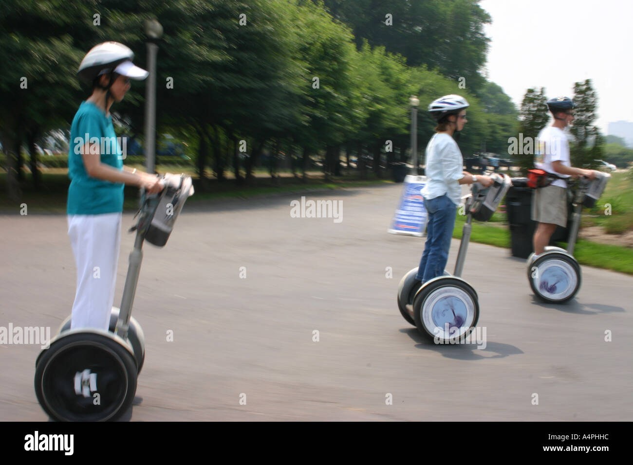People riding Segway personal transporters through Grant Park Chicago ...