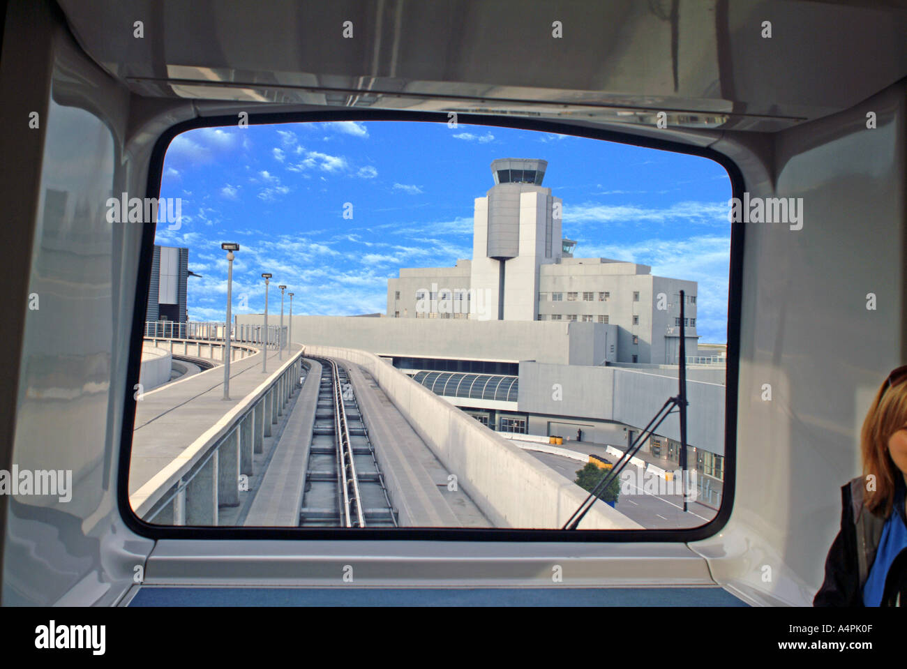 inside window view of airport tram Stock Photo - Alamy