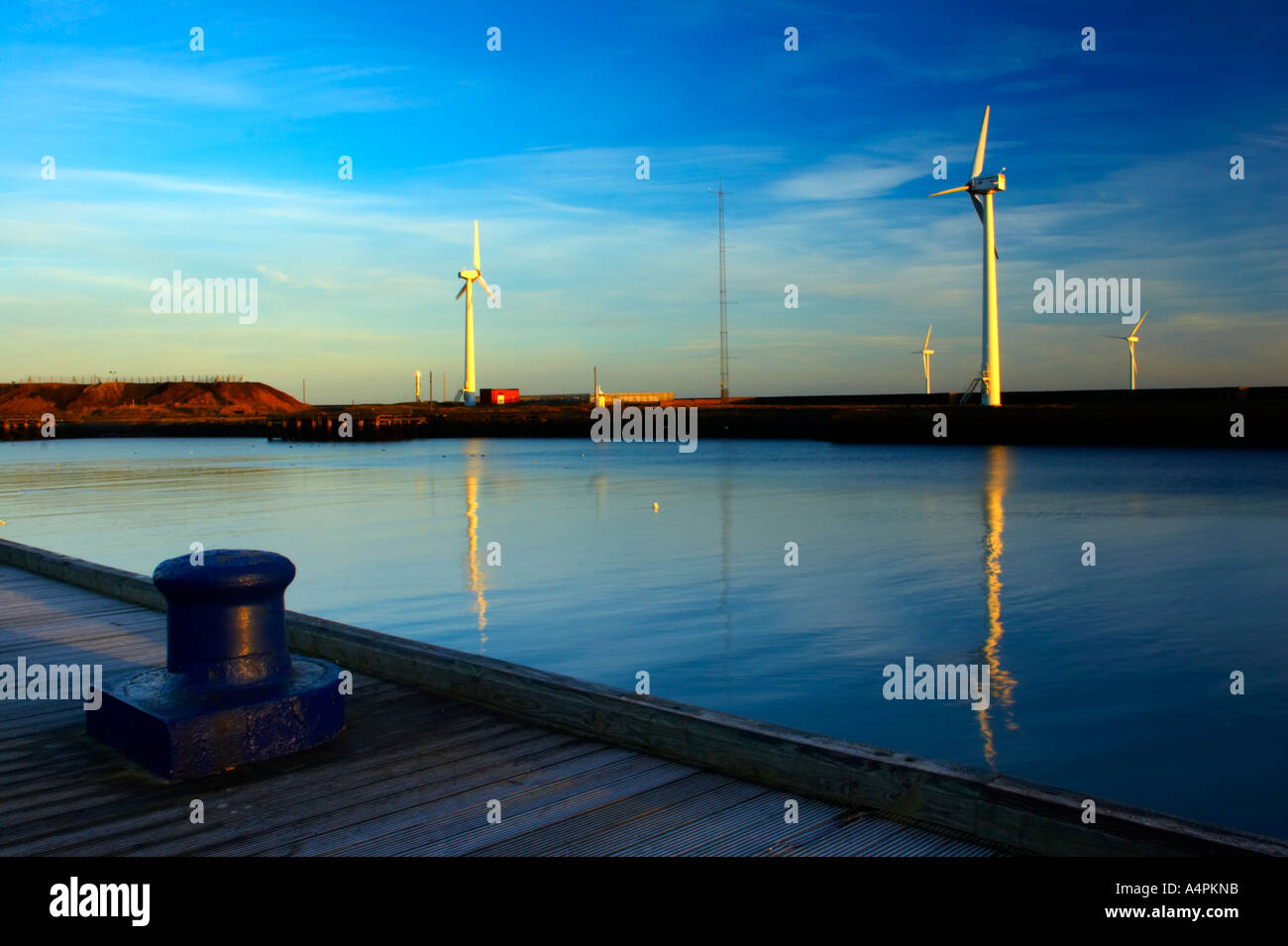 England, Northumberland, Blyth offshore wind farm. Dawn, looking ...