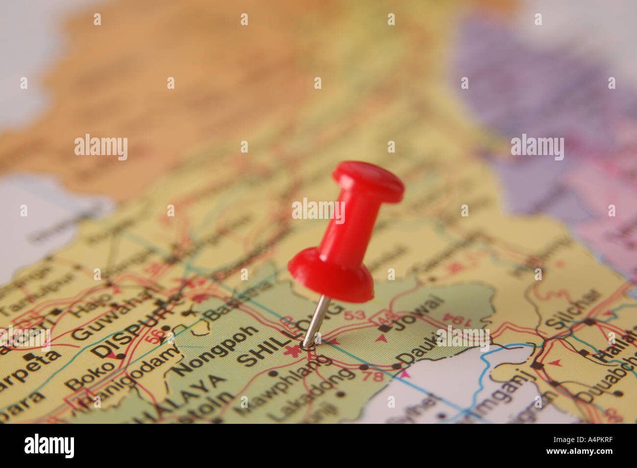 ANG77835 Map of India spotted Shillong Capital Meghalaya by Red colored ...