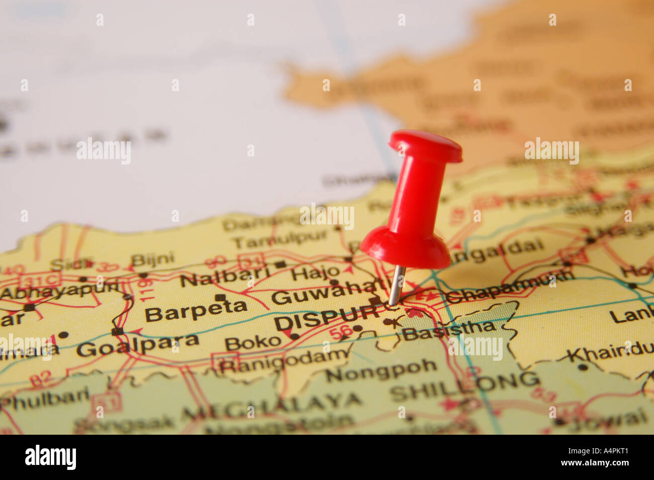 ANG77836 Map of India marked, with red coloured plastic board pin ...